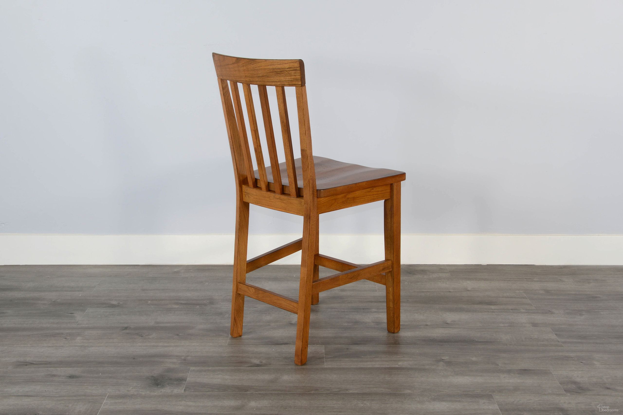 Sedona Rustic Oak Slat Back Wooden Seat Barstool Set of 2 by Sunny ...