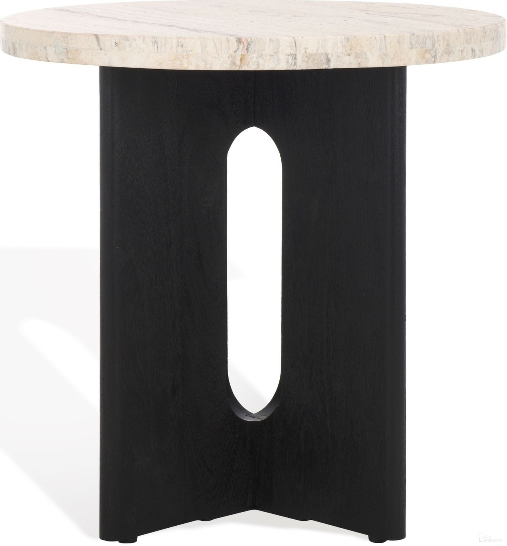 Shayna Travertine Accent Table In Travertine and Black by Safavieh ...