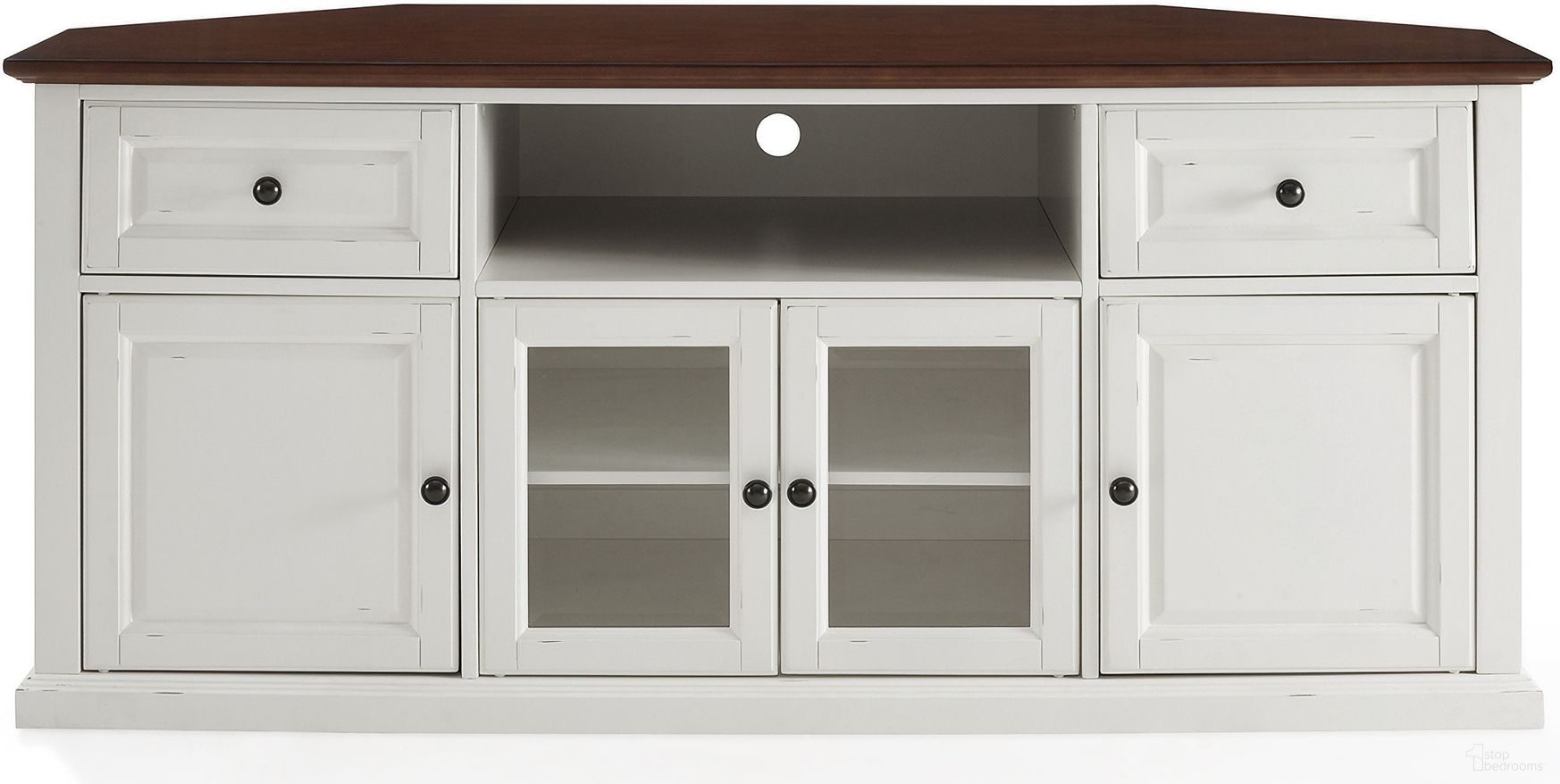 Shelby TV Stand For 65+ Inch TVs In Distressed White by Crosley Brands ...