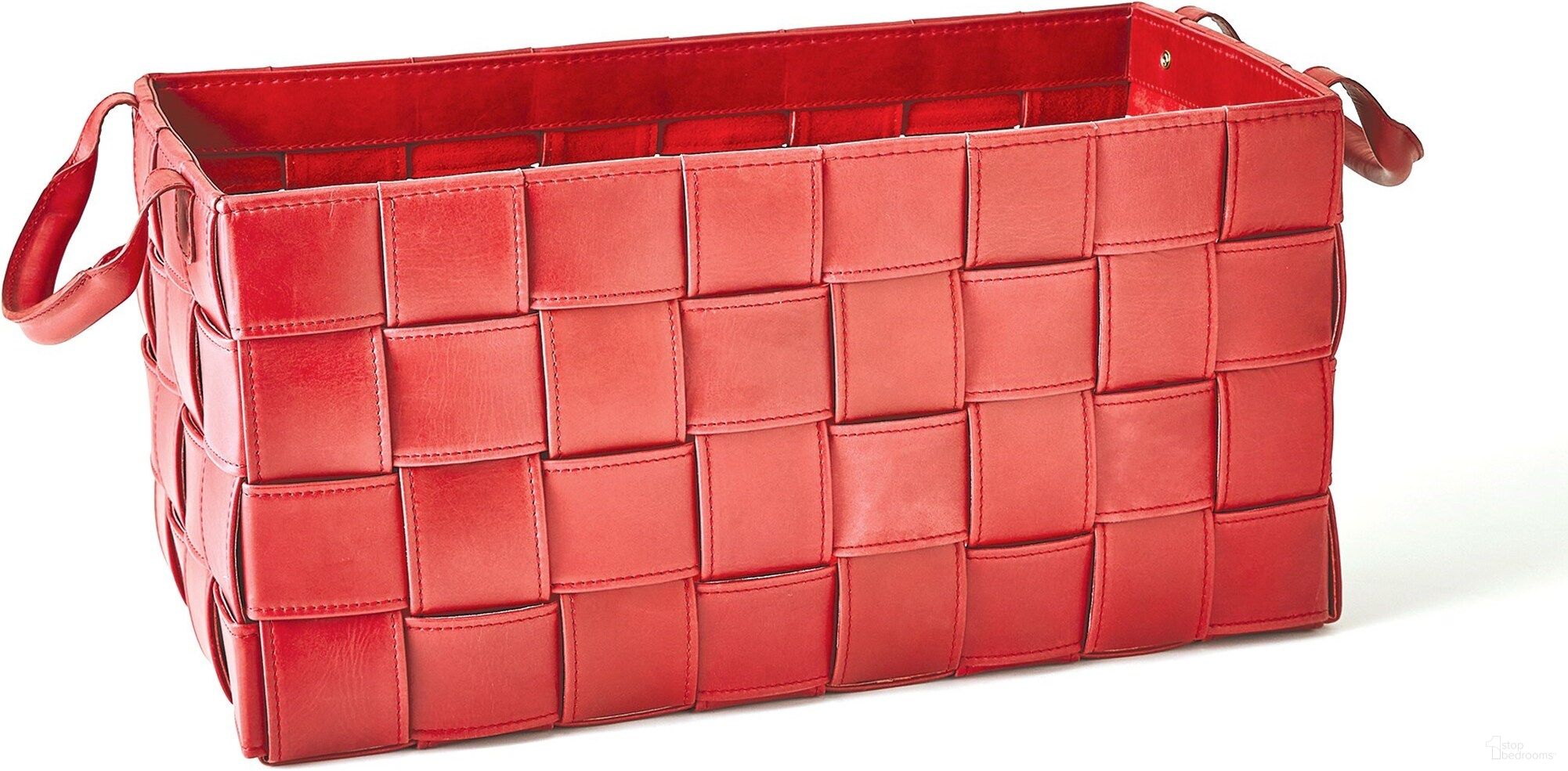 Soft Woven Leather Large Basket In Deep Red by Global Views | 1StopBedrooms