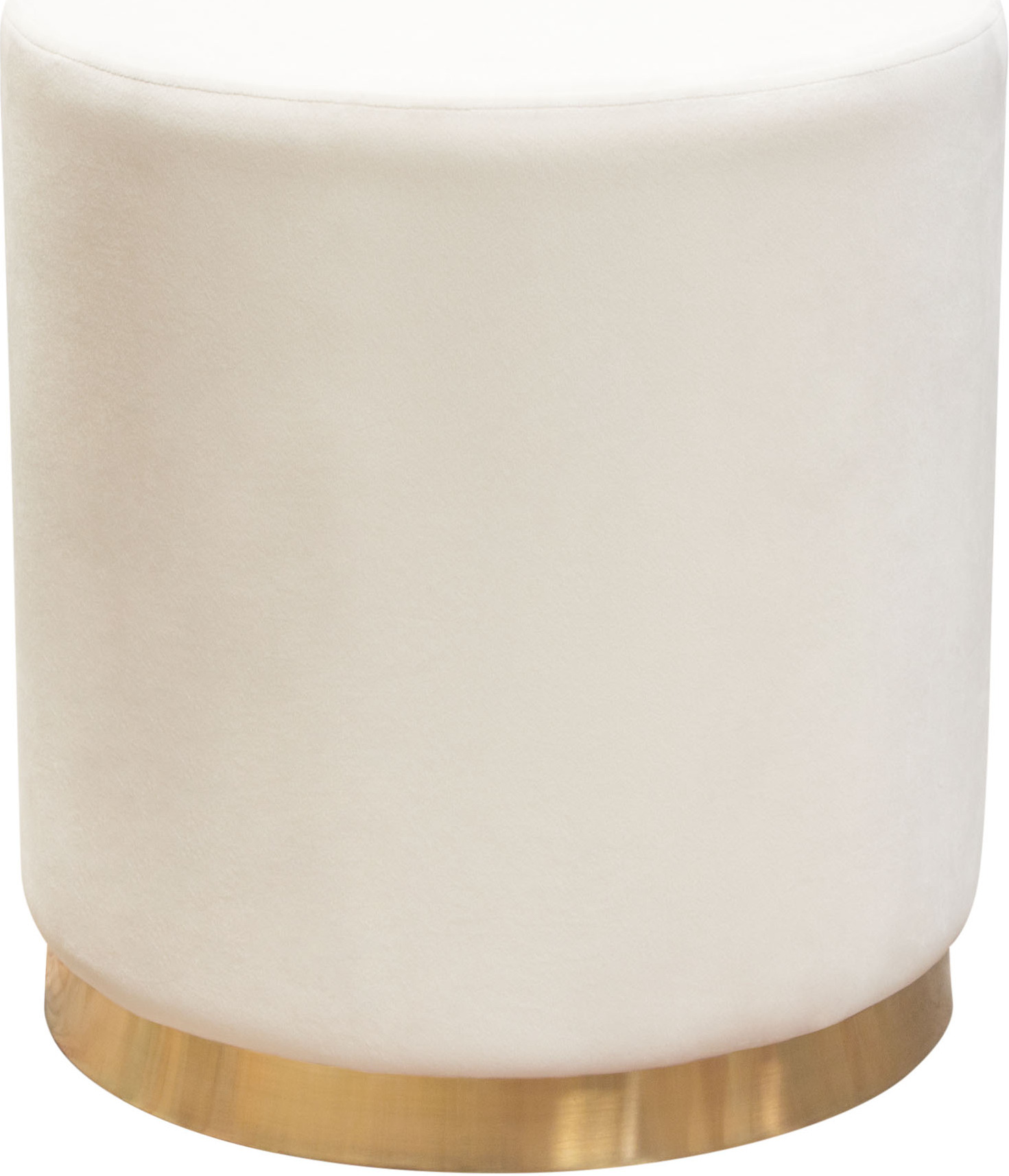 Sorbet Round Accent Ottoman In Cream Velvet With Gold Metal Band Accent