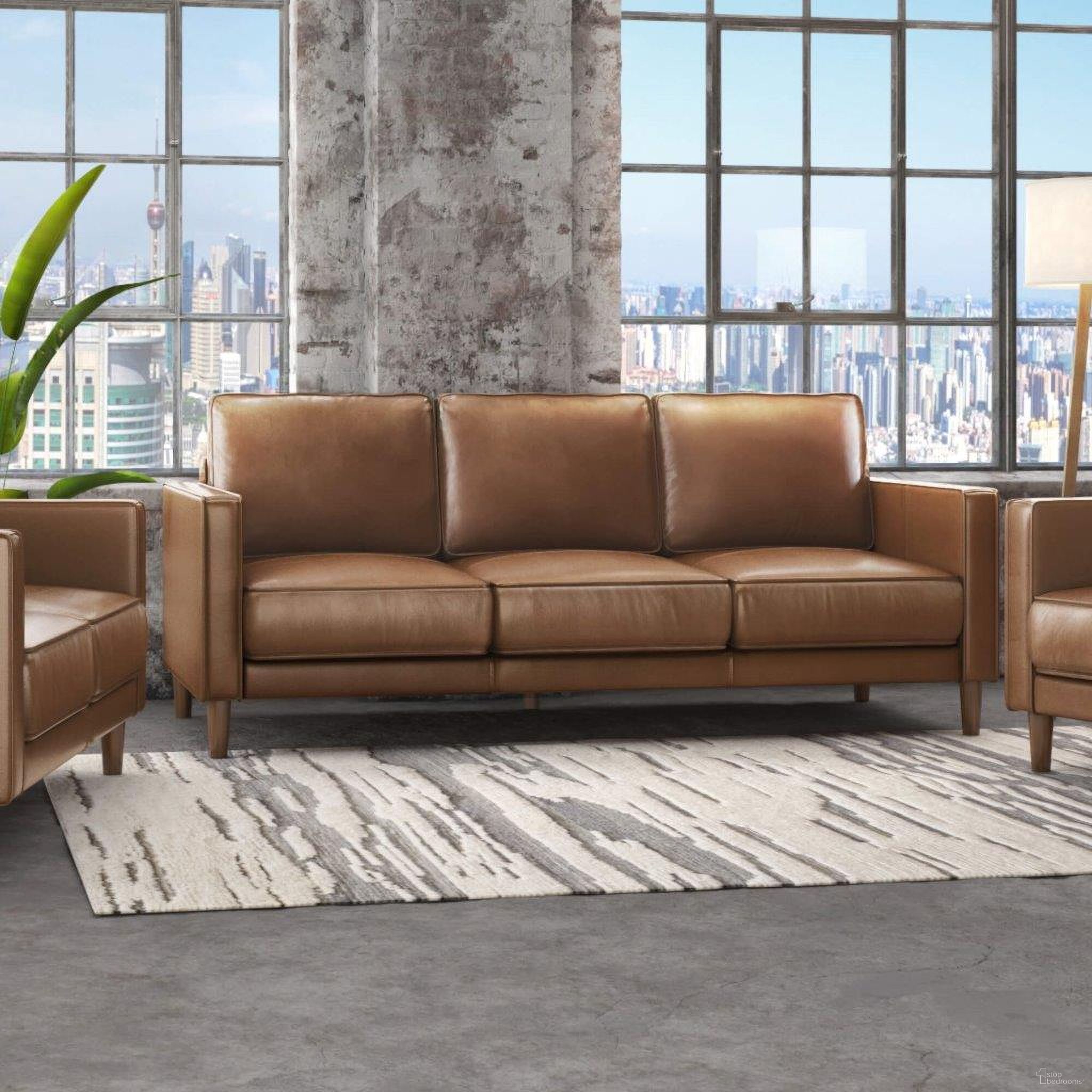 Sunset Trading Prelude 79 Inch Wide Top Grain Leather Sofa Chestnut ...
