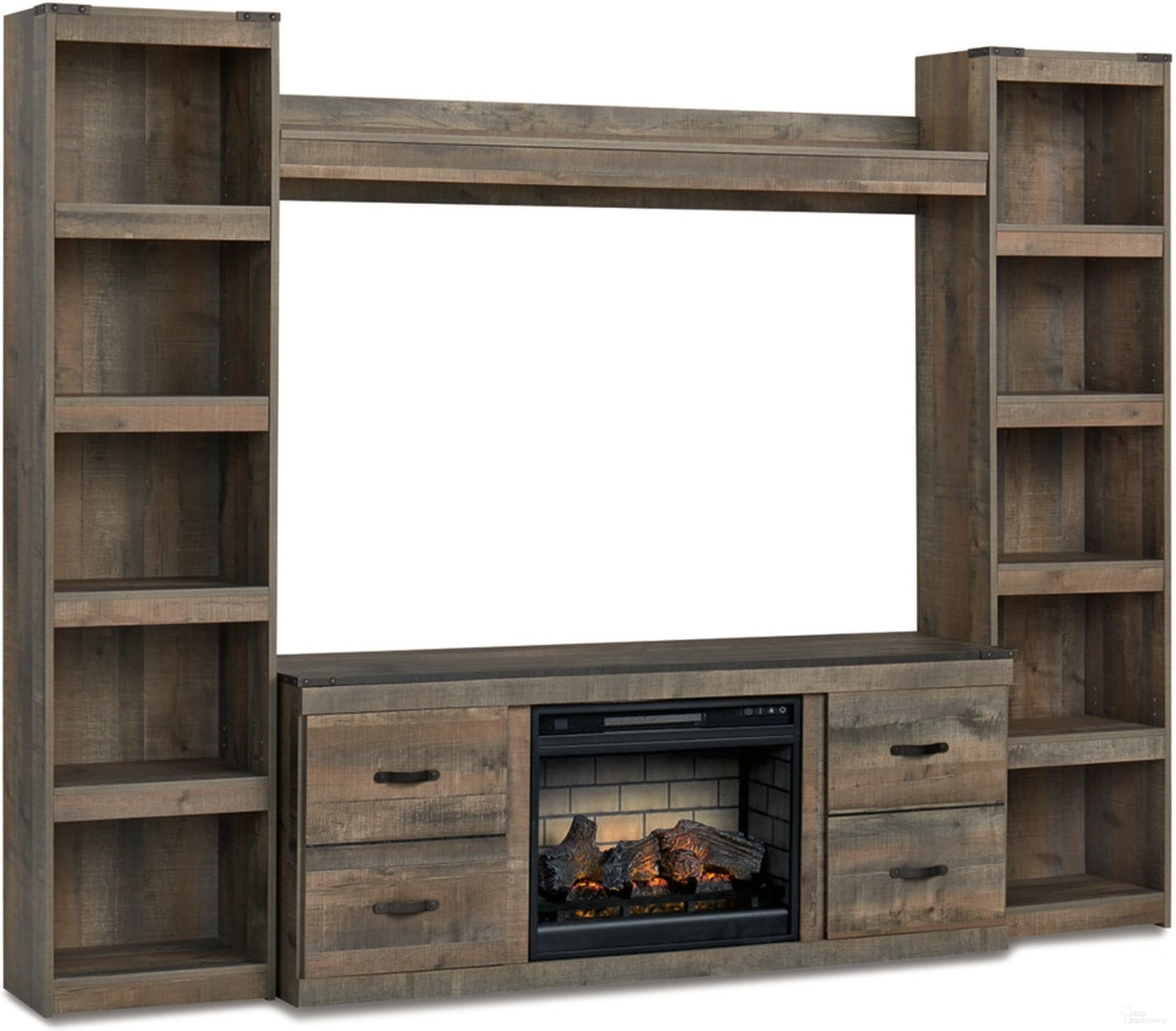 Trinell Rustic Brown 4 Piece Entertainment Wall with Electric Fireplace ...
