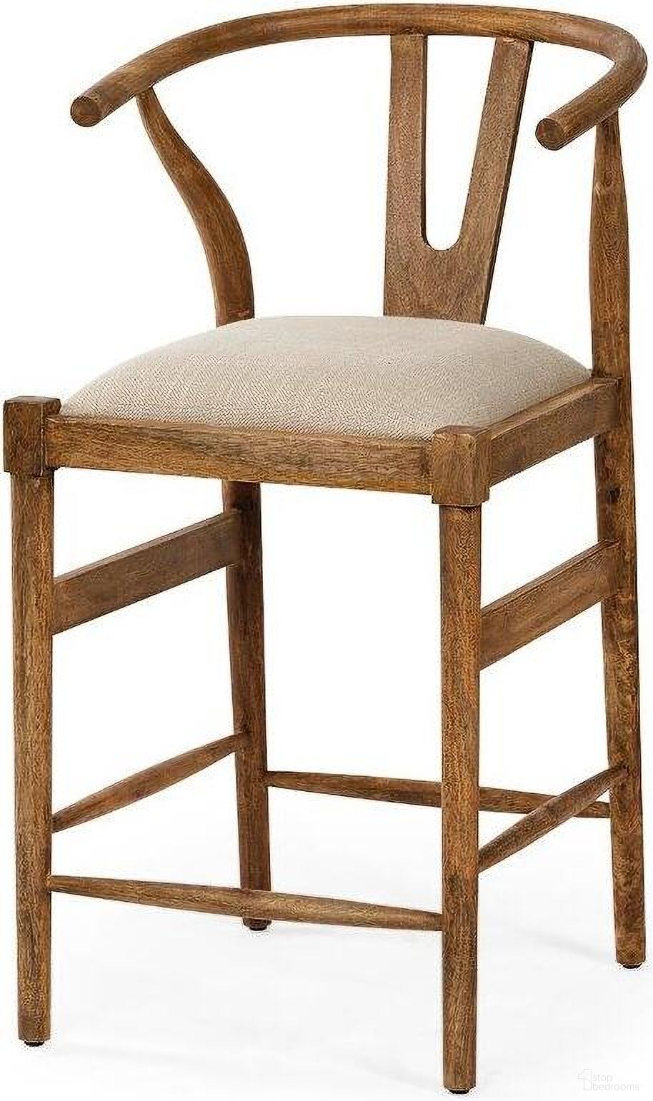 Trixie Cream Upholstered Seat Brown Wood Frame Counter Stool by Mercana ...