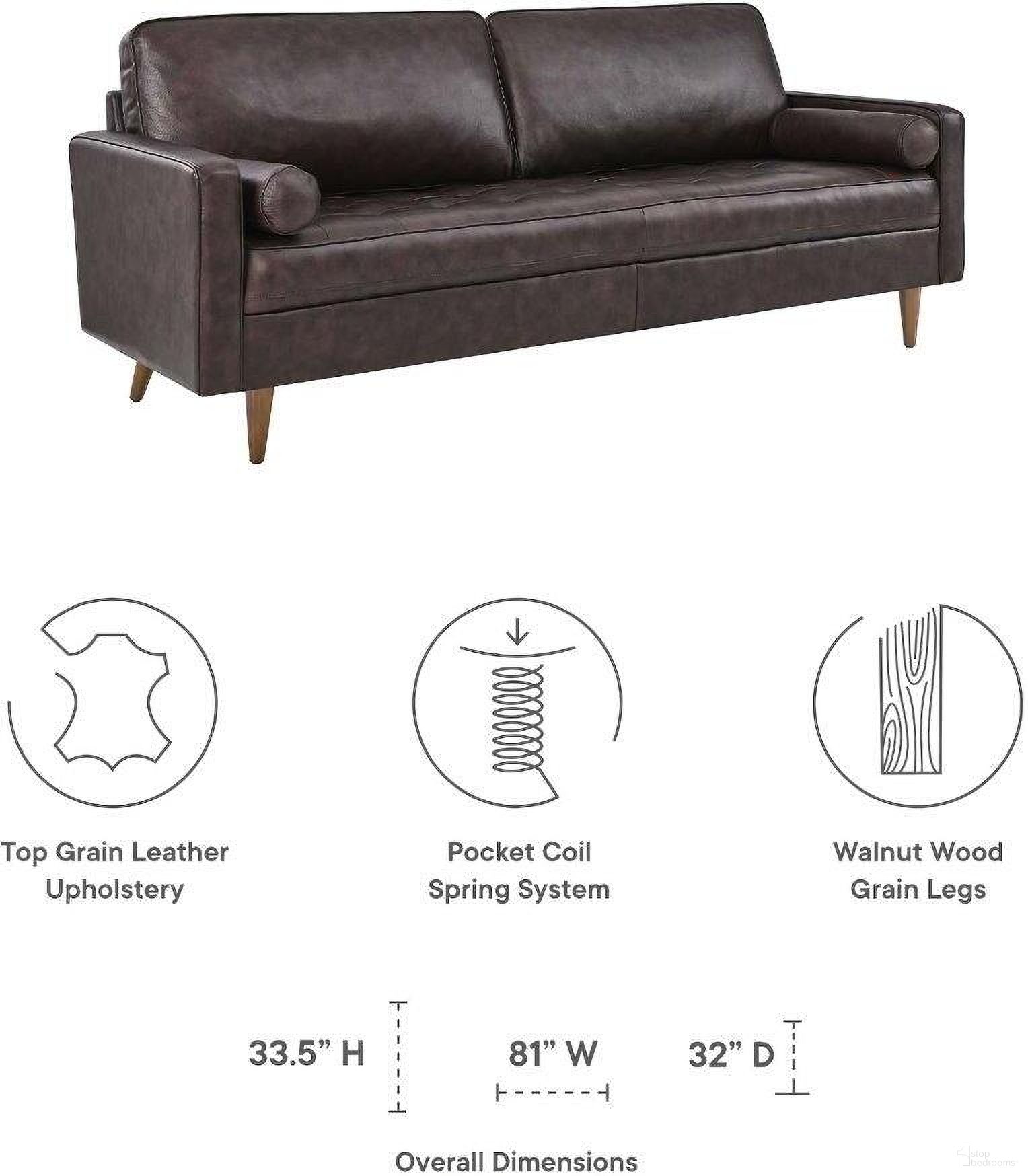 Valour Brown 81 Inch Leather Sofa by Modway | 1StopBedrooms