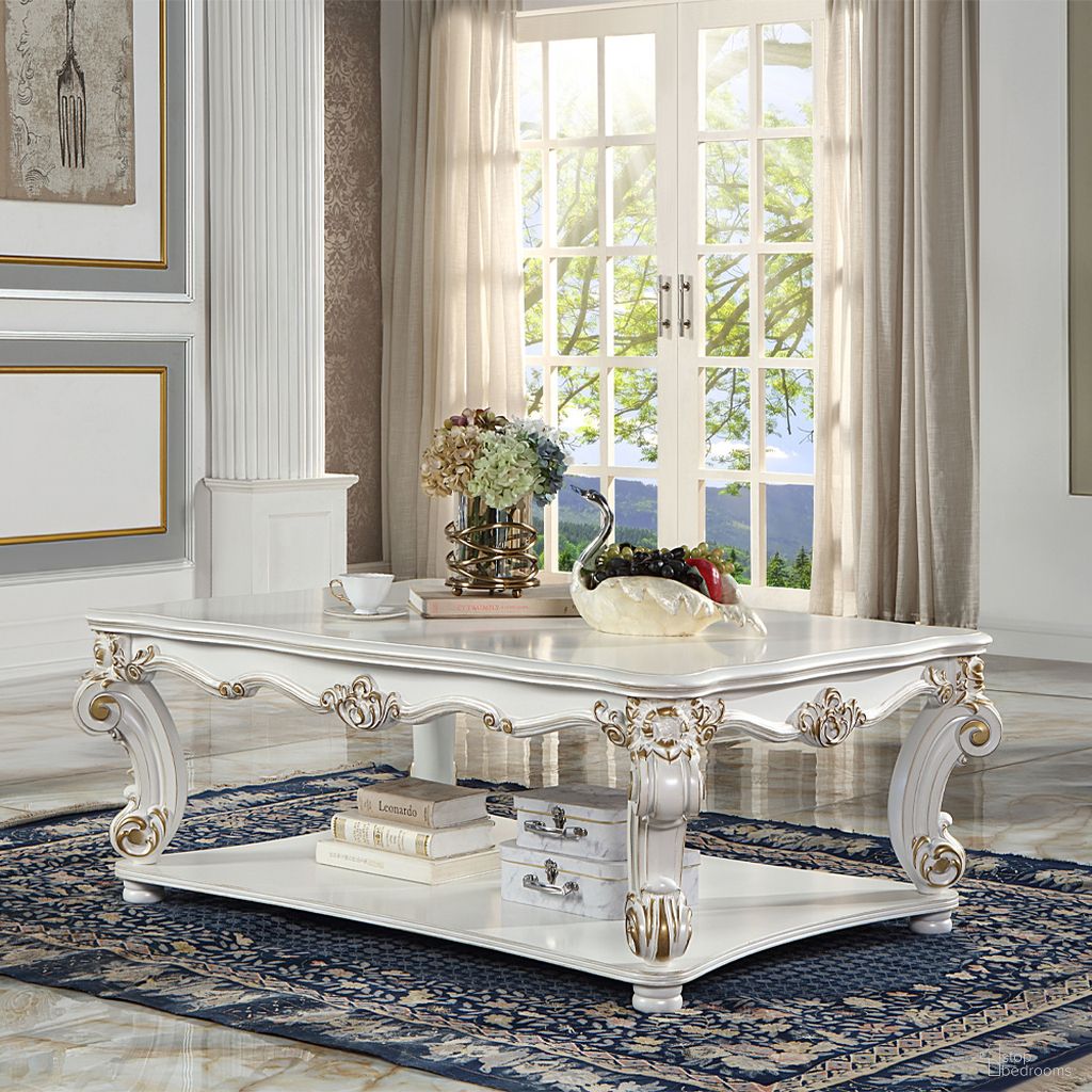 Vendome Square Coffee Table In Antique Pearl by ACME | 1StopBedrooms