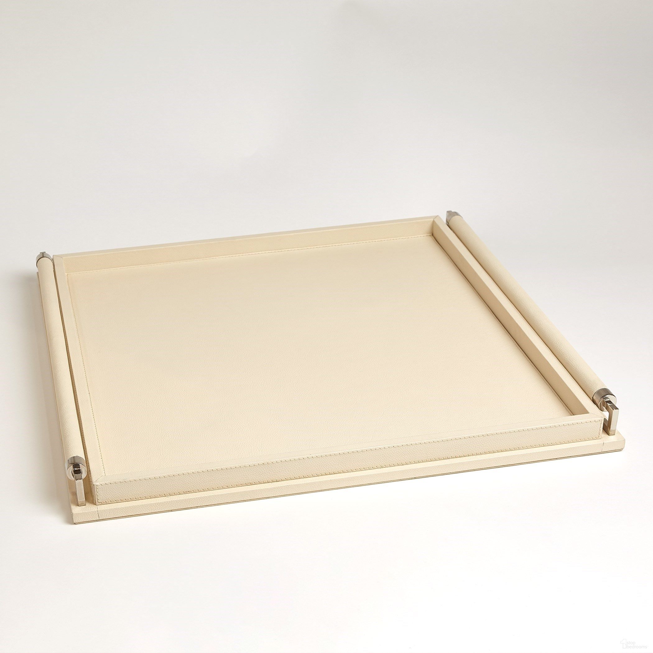 Wrapped Handle Large Tray In Ivory Leather by Global Views | 1StopBedrooms