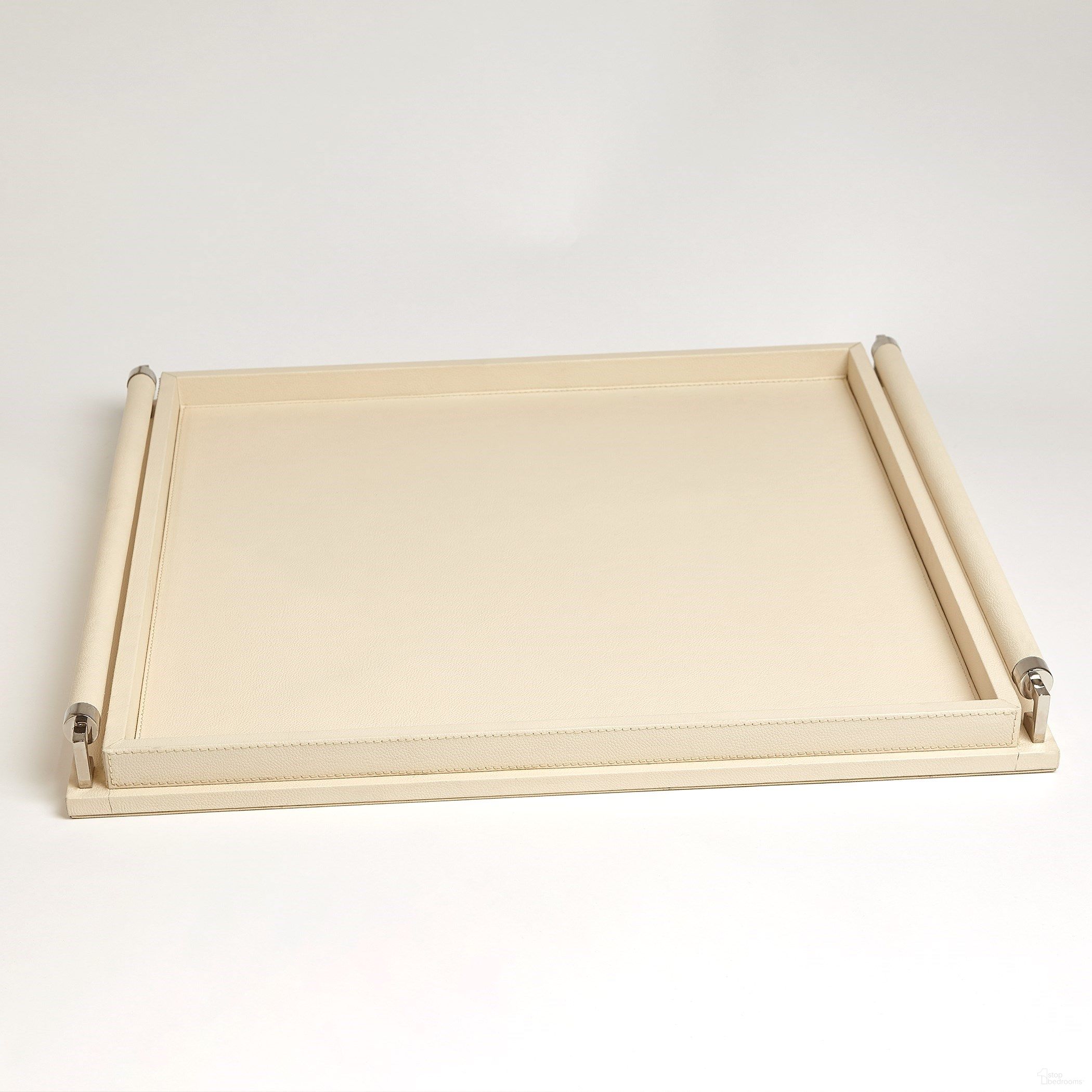 Wrapped Handle Large Tray In Ivory Leather by Global Views | 1StopBedrooms