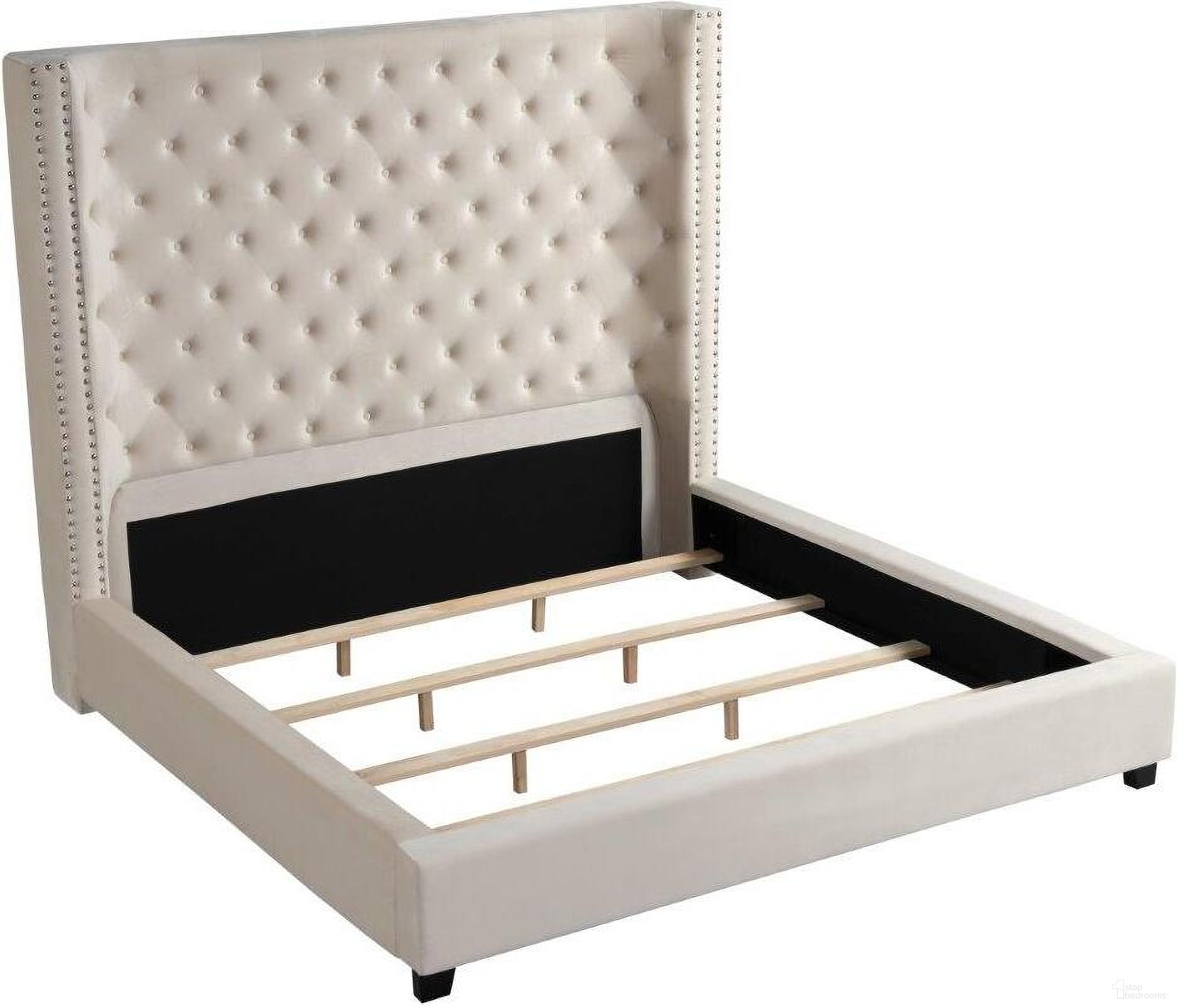 Yvonne Velvet Upholstered Queen Platform Bed In Beige by Best Master ...